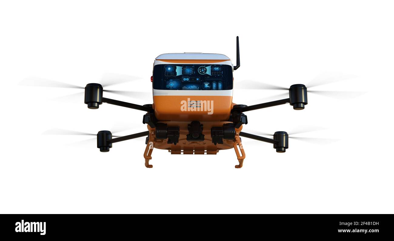 Automation warehouse concept with 3d rendering delivery drone or robot ...