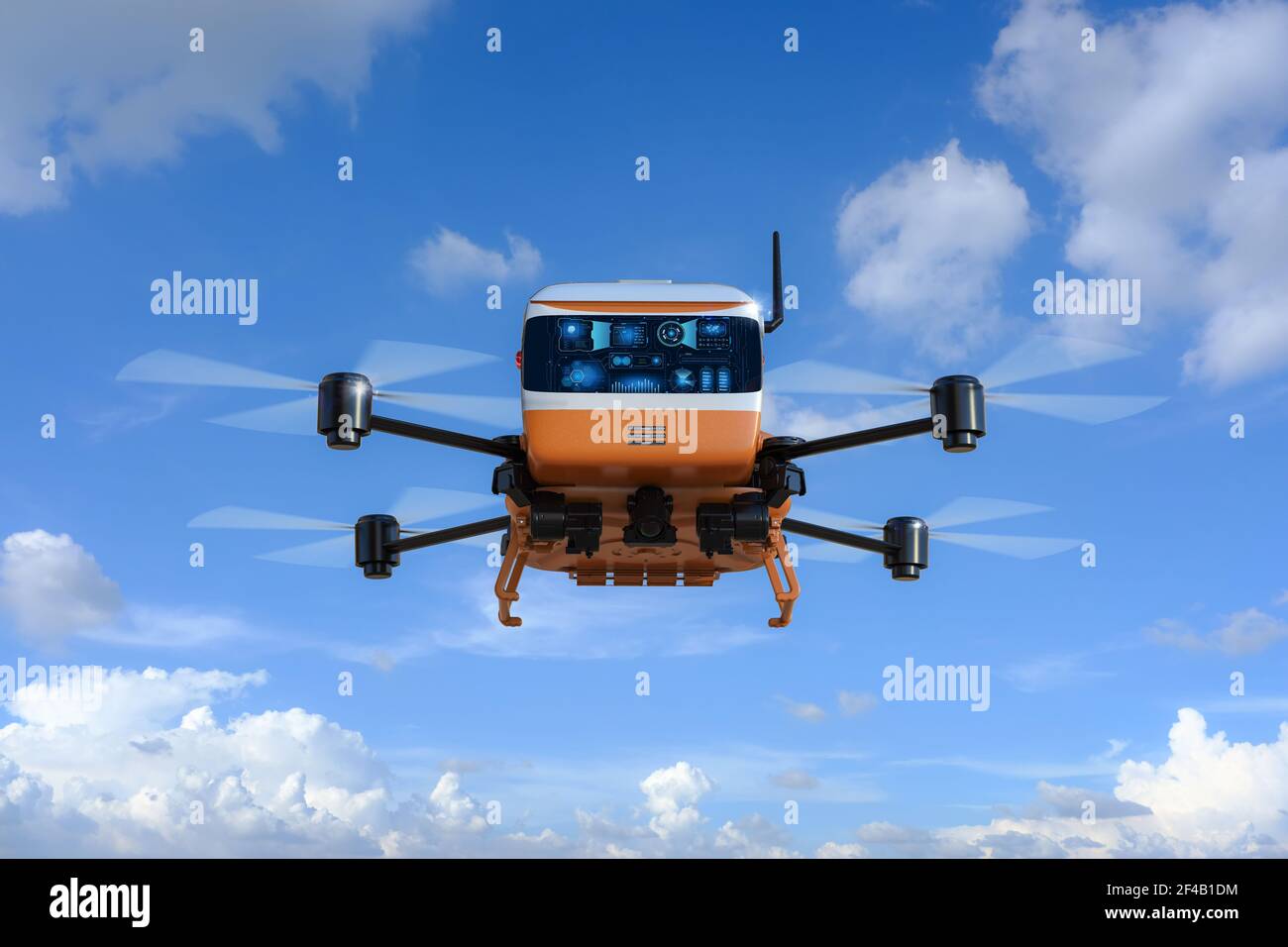 Automation warehouse concept with 3d rendering delivery drone or robot ...