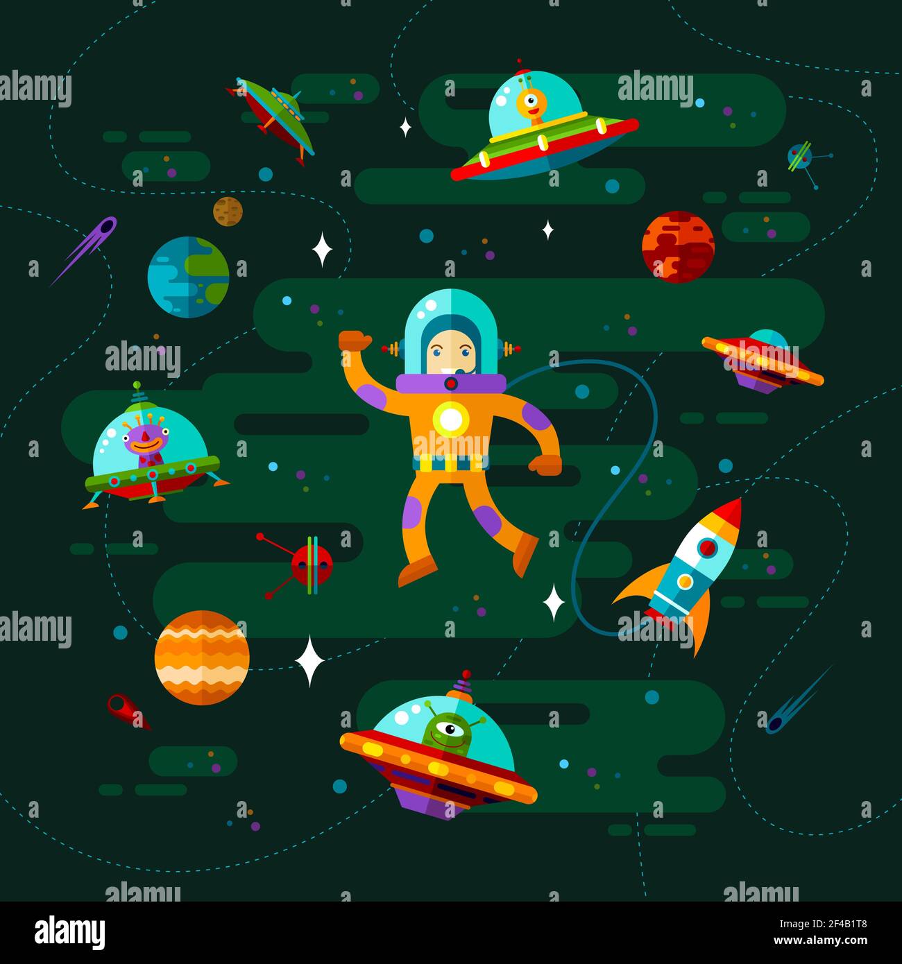 Vector flat space elements spaceships planet satellite astronaut Stock Vector Image & Art - Alamy