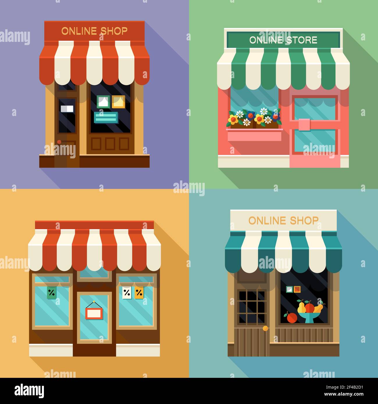 Different shops and stores icons set.concept online shopping Stock ...