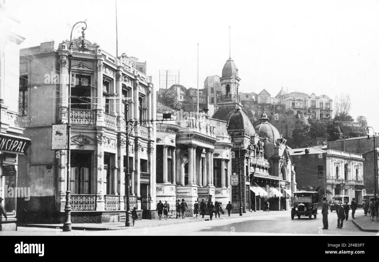 Condell Street seen from Victoria Square in Chile, possibly Valparaiso ...