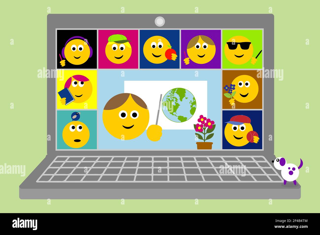 Online virtual class teleconference of emoji students and teacher ...