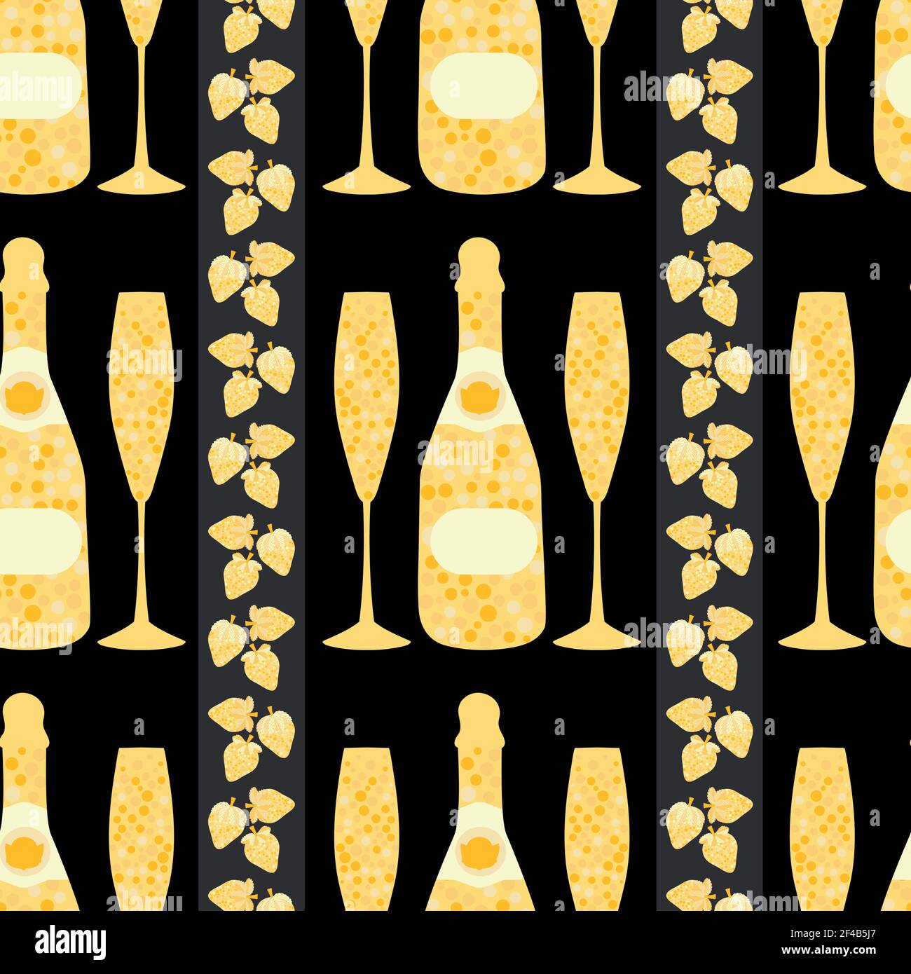 Champagne and strawberry vector seamless pattern background. Elegant ...