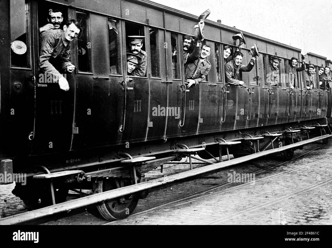 British soldiers in a train during World War I, France ca. 1914-1915 ...