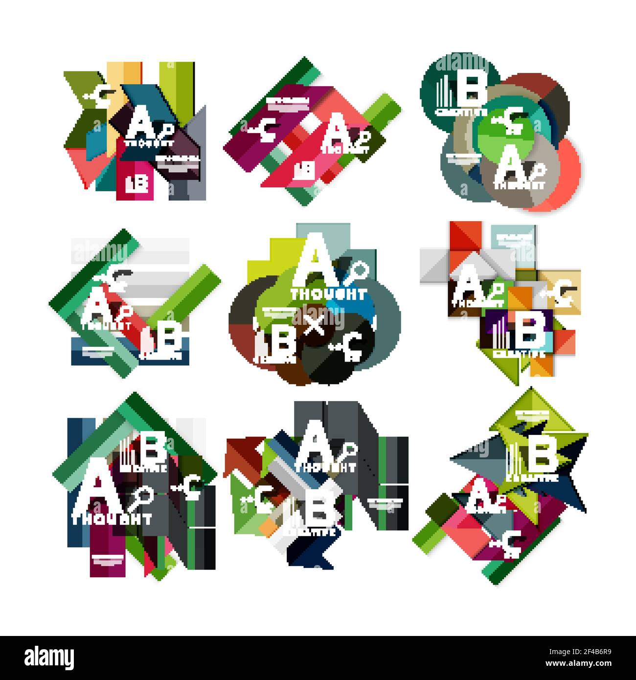 Collection of paper geometric infographics, a b c process options ...