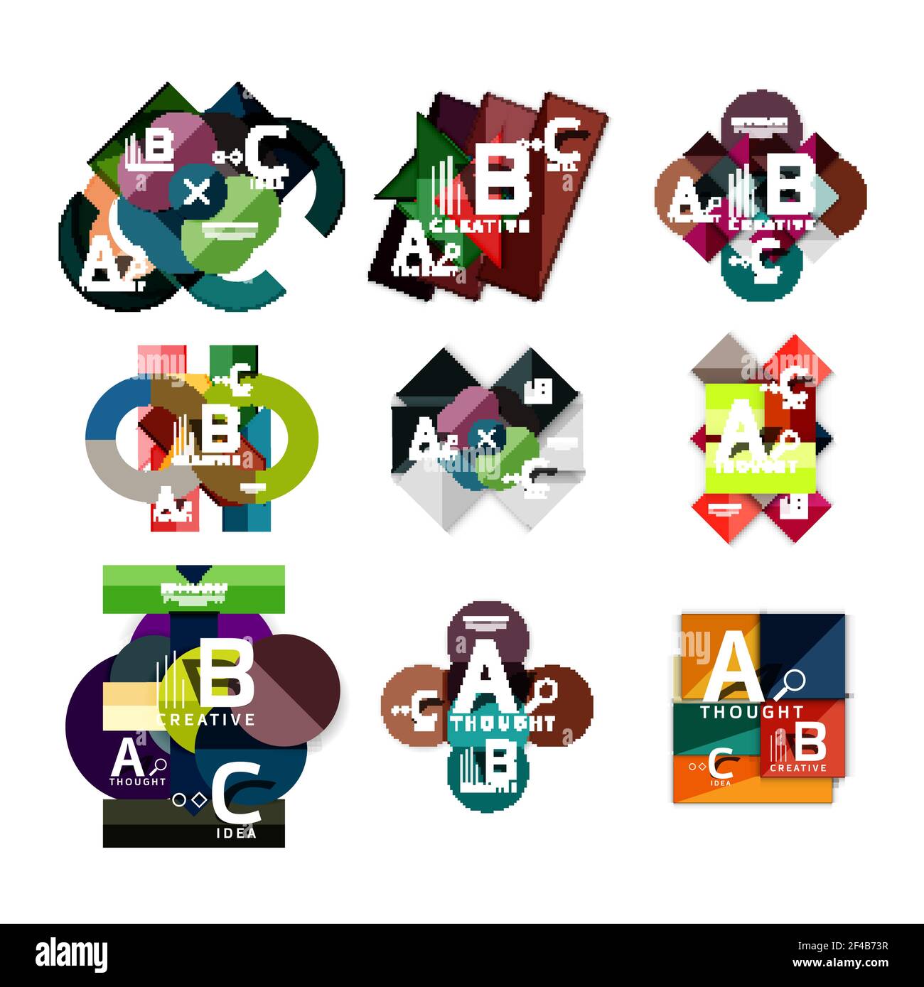 Collection of paper geometric infographics, a b c process options ...