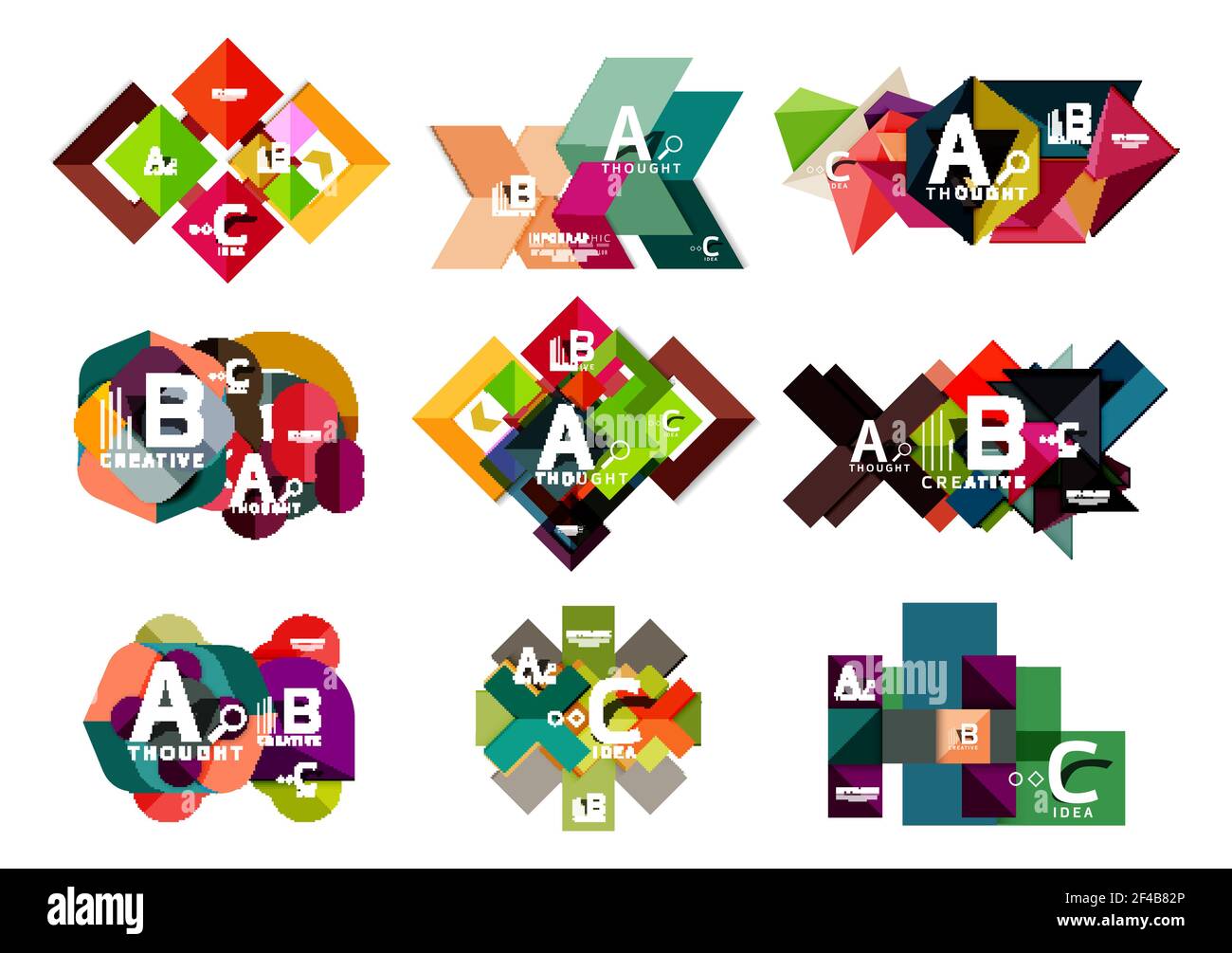 Collection of paper geometric infographics, a b c process options ...