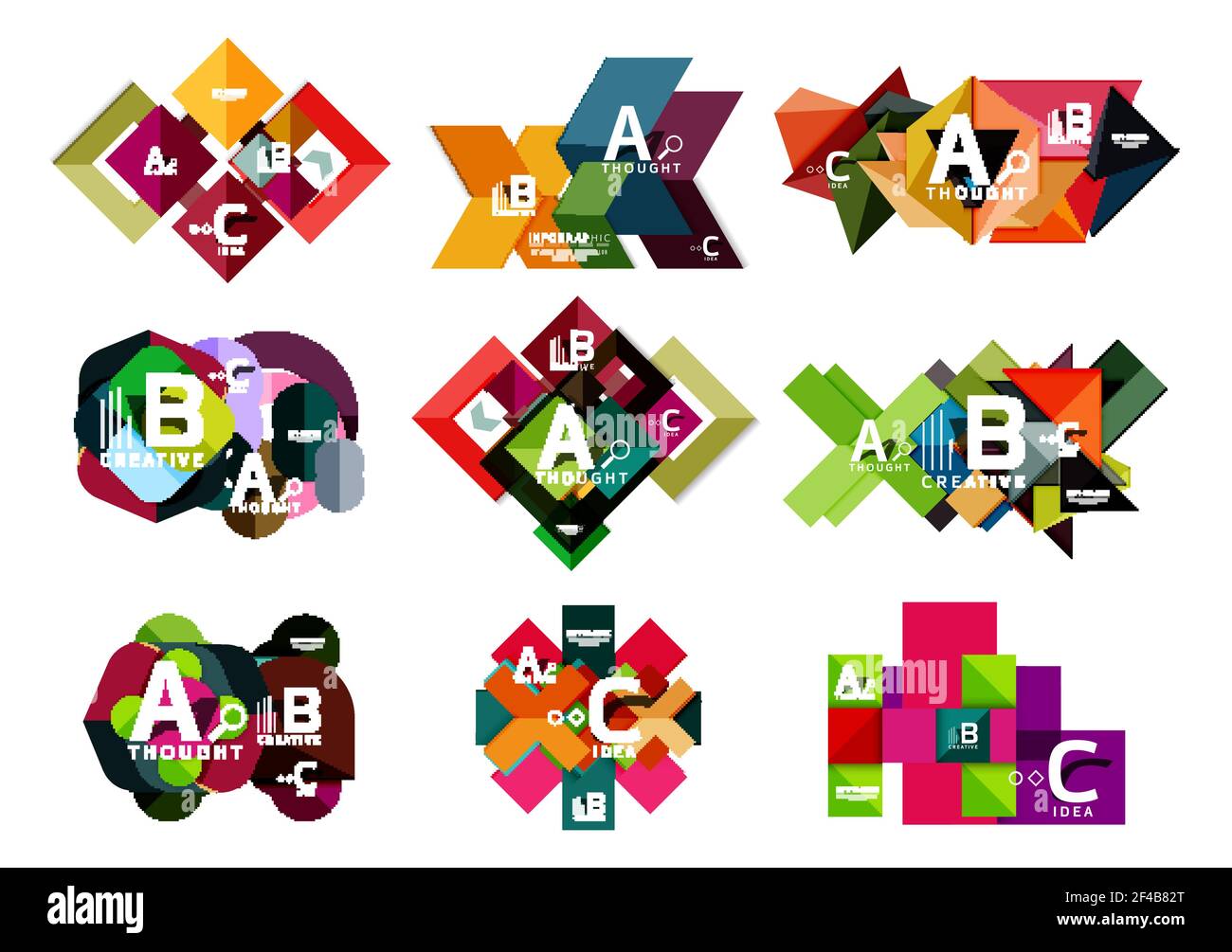 Collection of paper geometric infographics, a b c process options ...