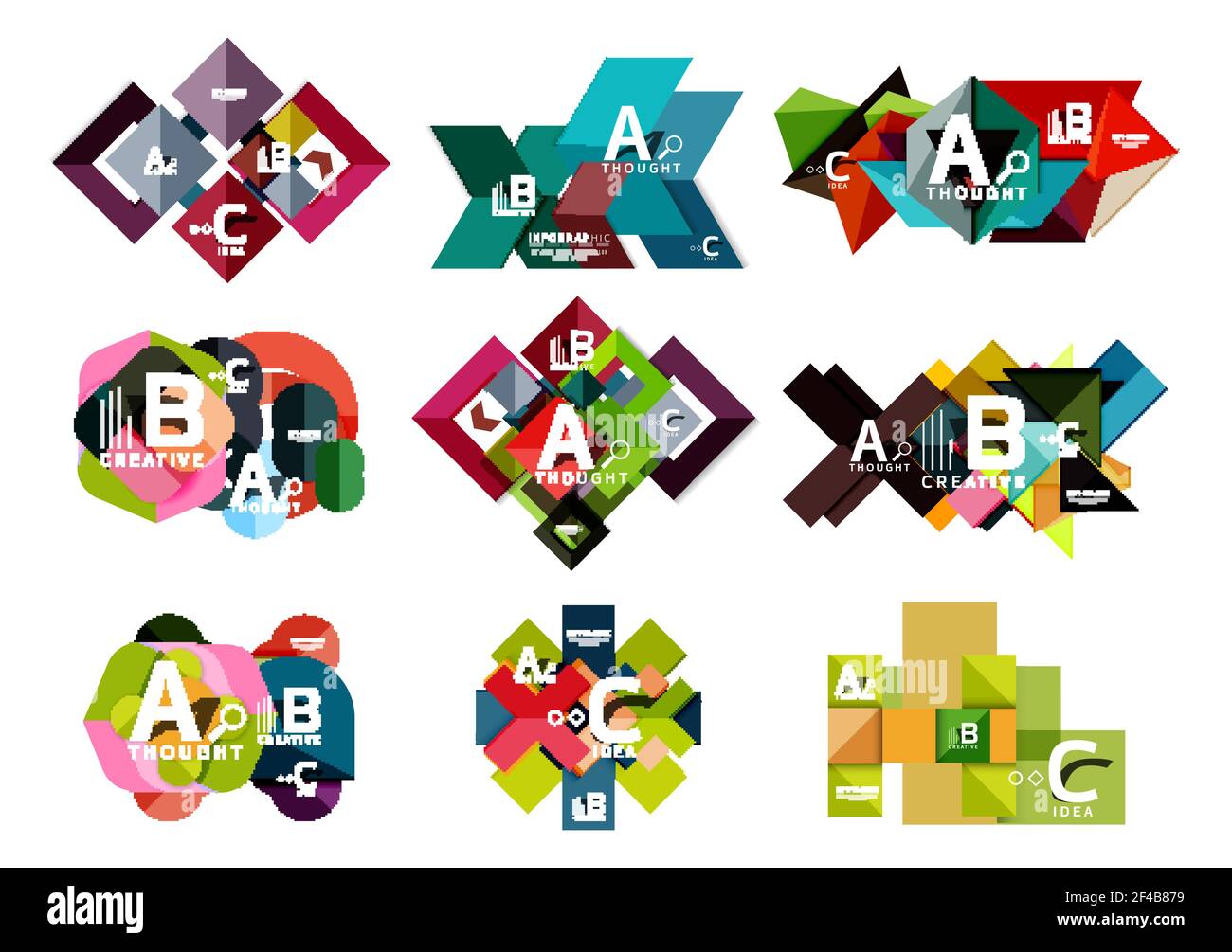 Collection of paper geometric infographics, a b c process options ...