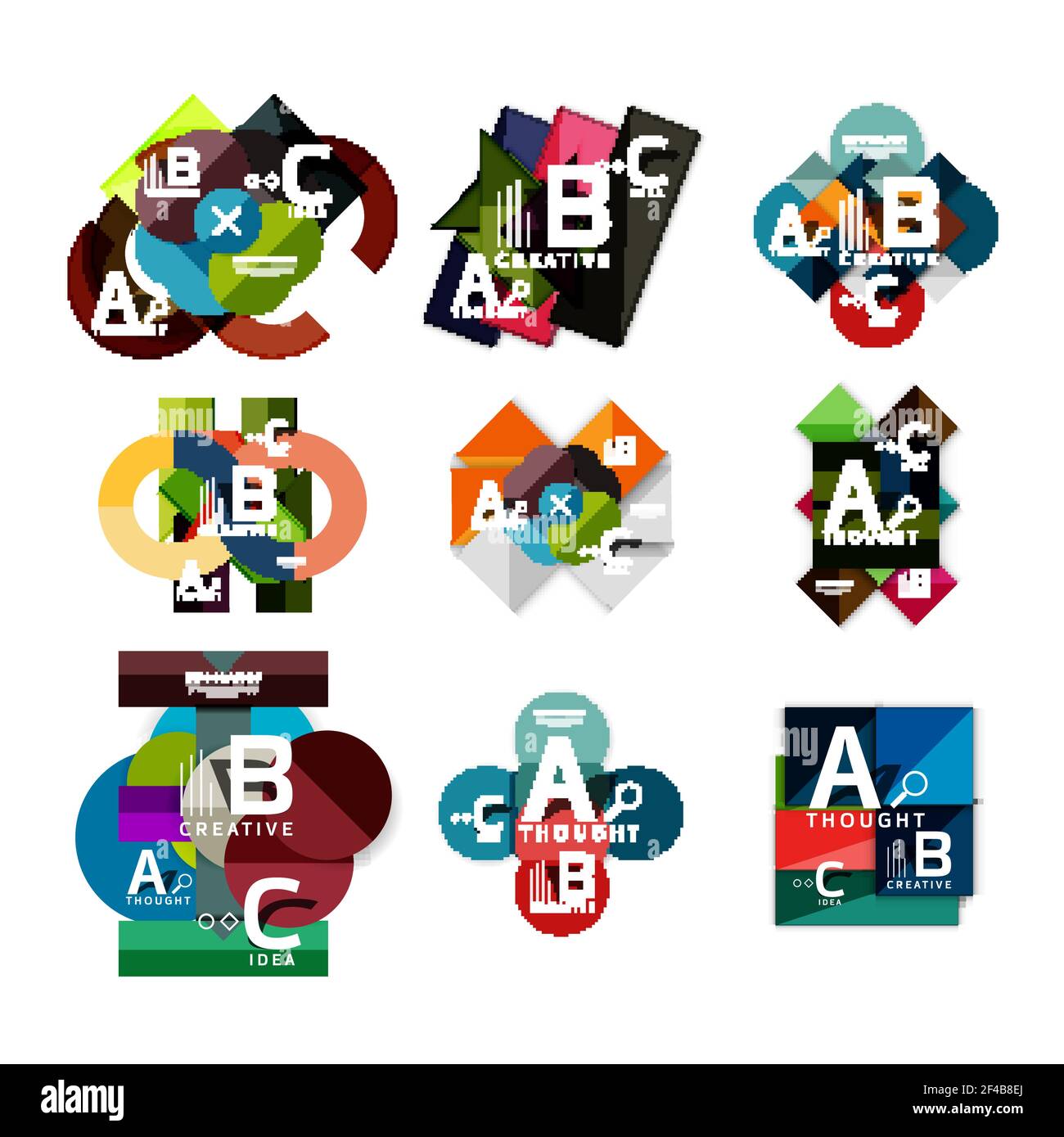 Collection of paper geometric infographics, a b c process options ...