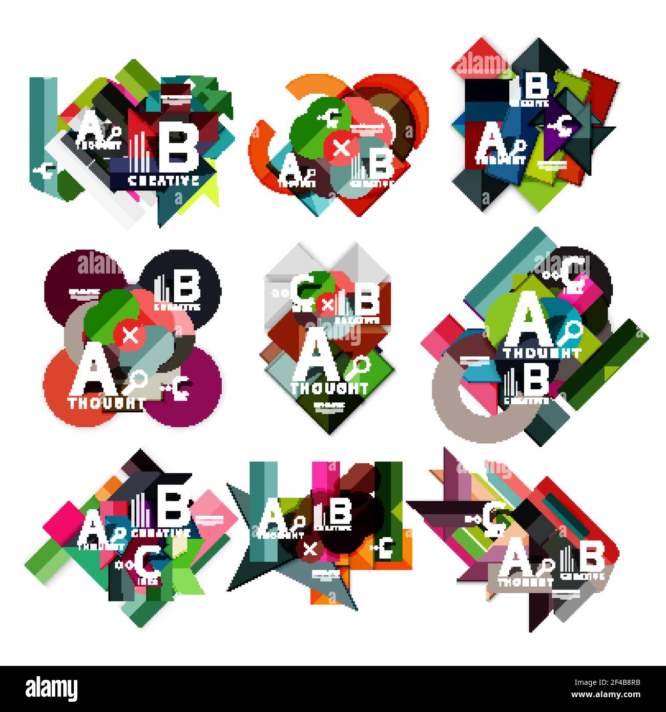Collection of paper geometric infographics, a b c process options ...