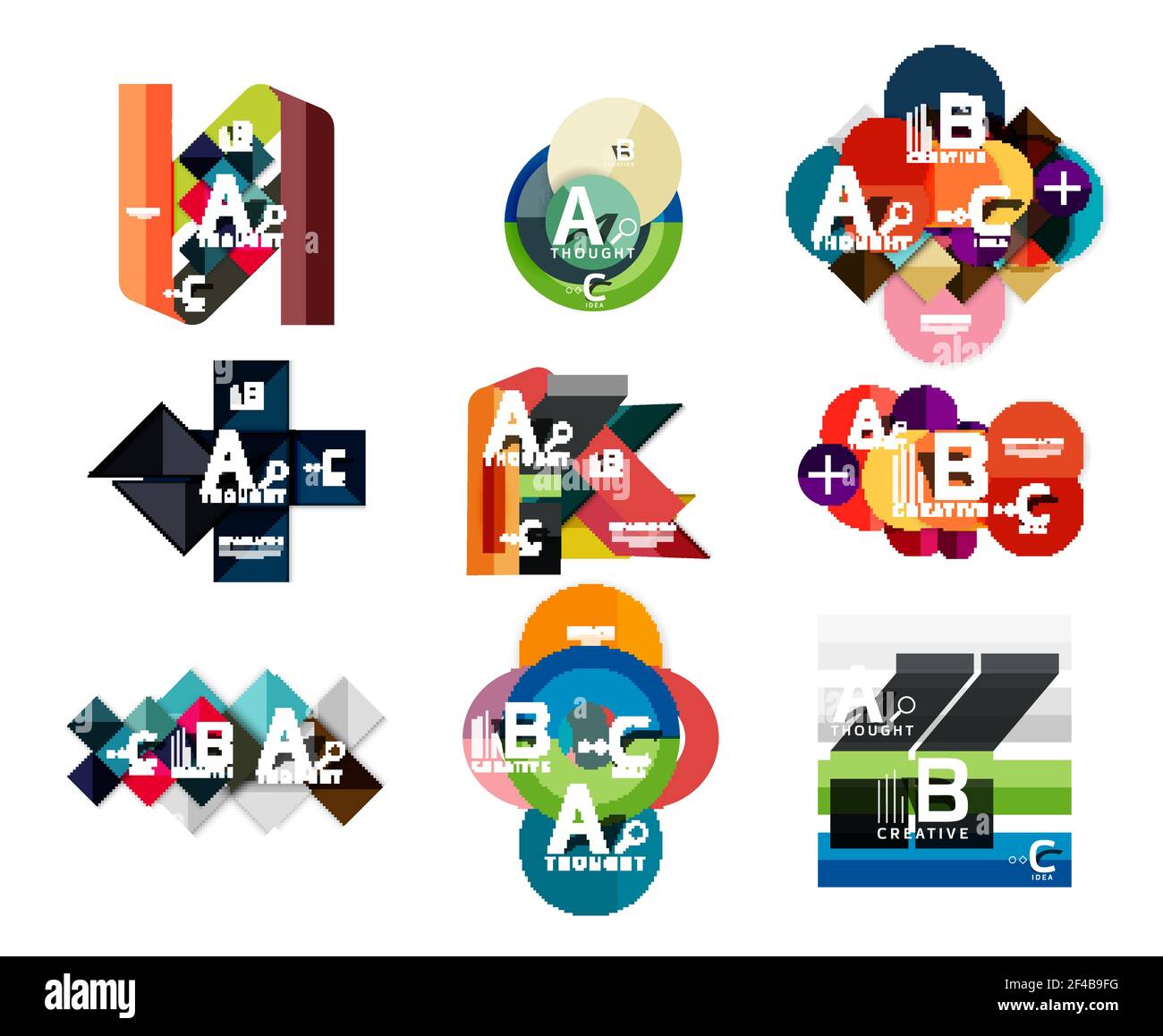 Collection of paper geometric infographics, a b c process options ...