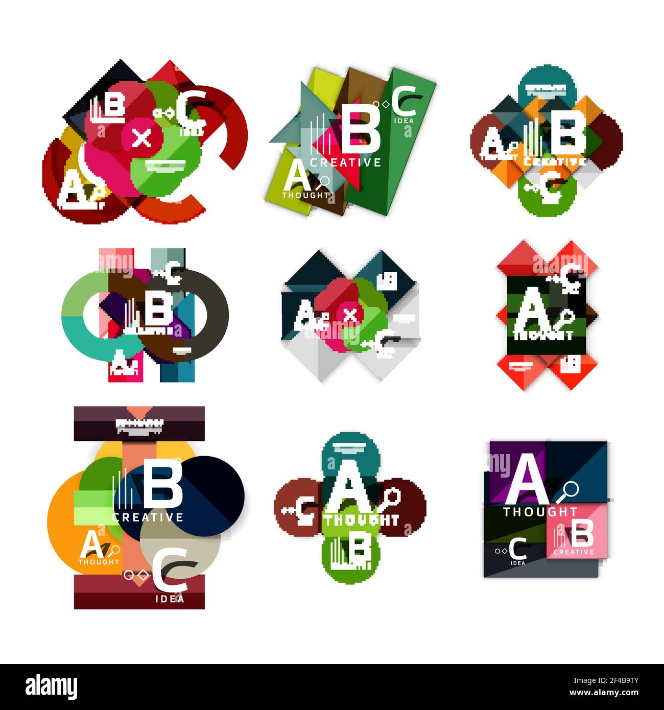 Collection of paper geometric infographics, a b c process options ...