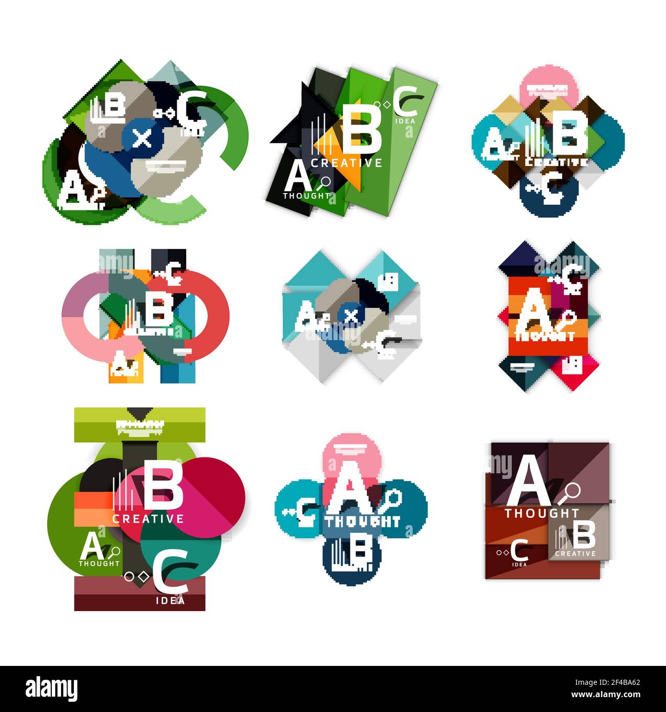 Collection of paper geometric infographics, a b c process options ...