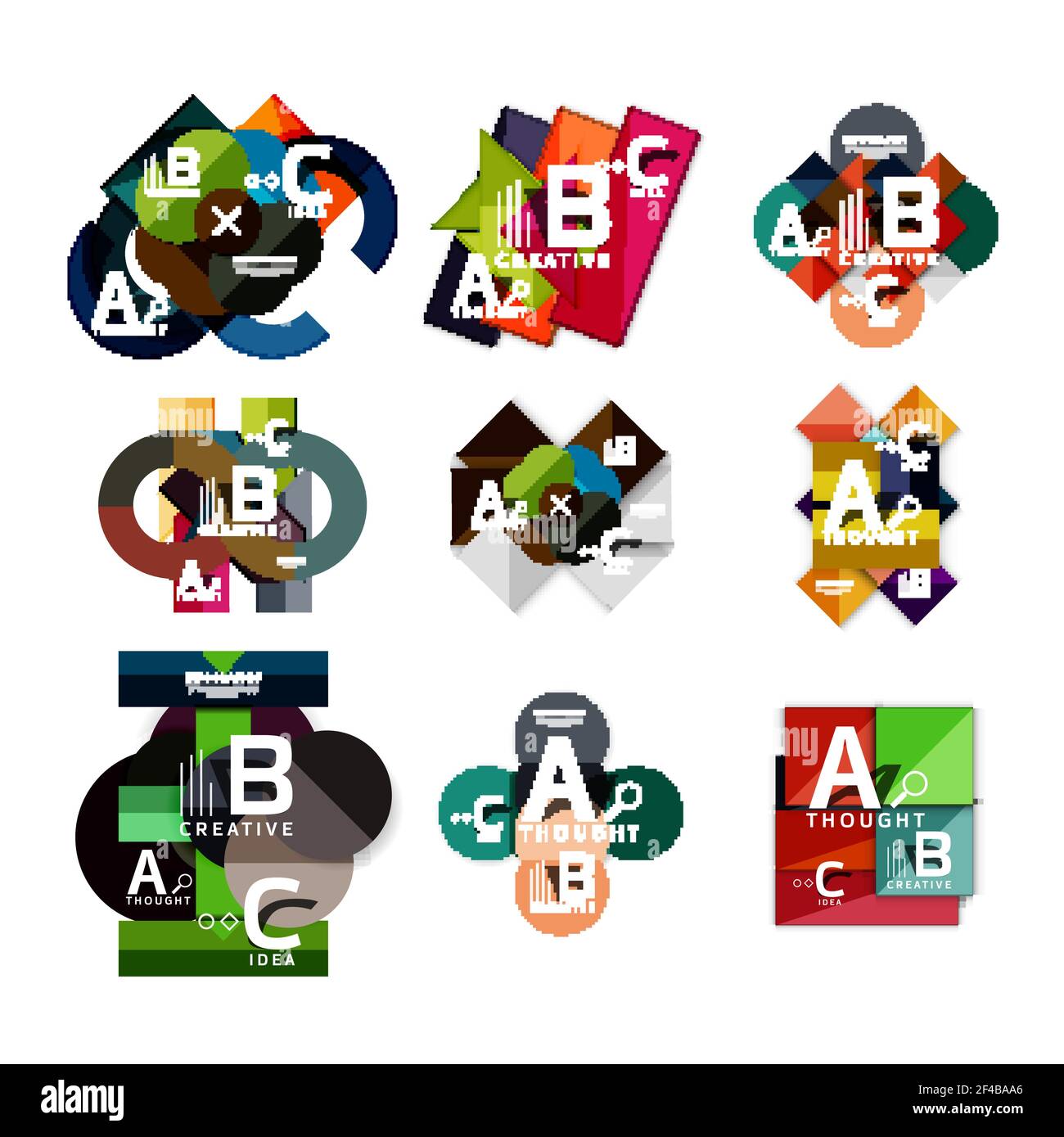 Collection of paper geometric infographics, a b c process options ...