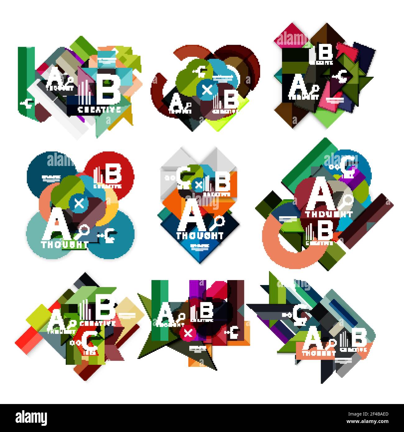 Collection of paper geometric infographics, a b c process options ...