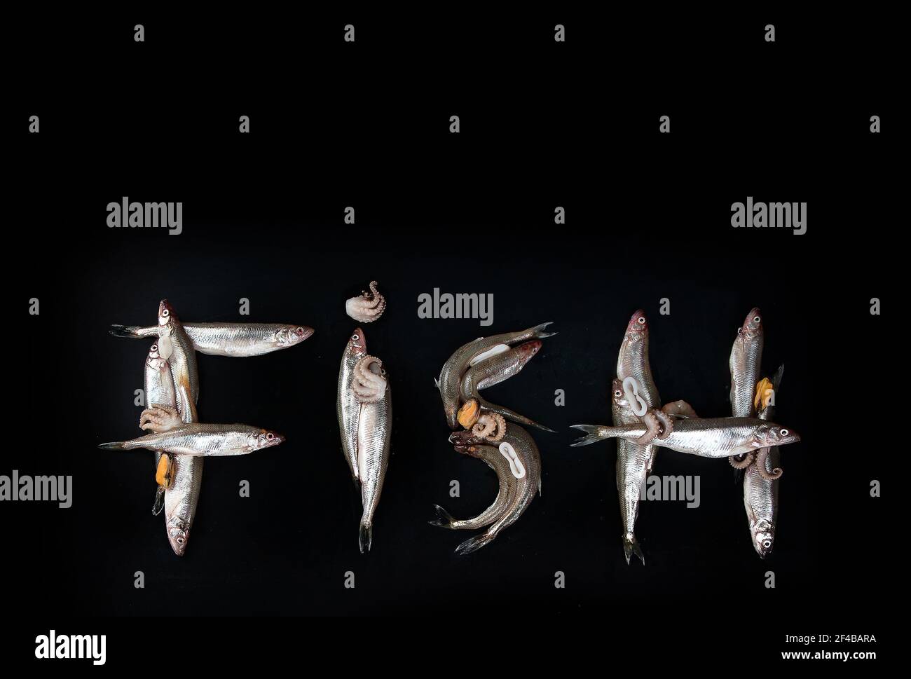 Creative layout made of fish. Fish food concept. Flat lay. Top view ...