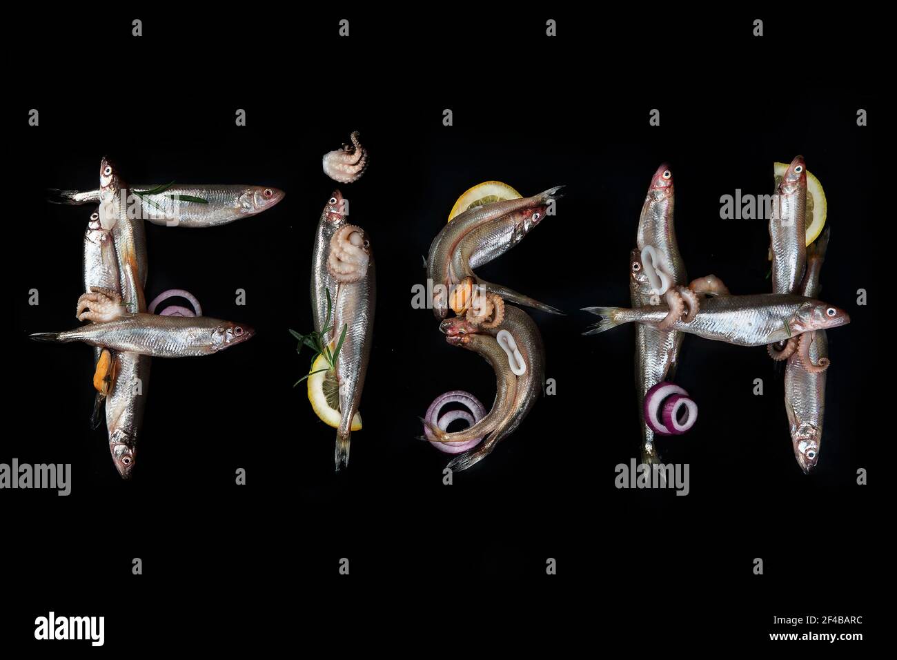 Creative layout made of fish. Fish food concept. Flat lay. Top view ...