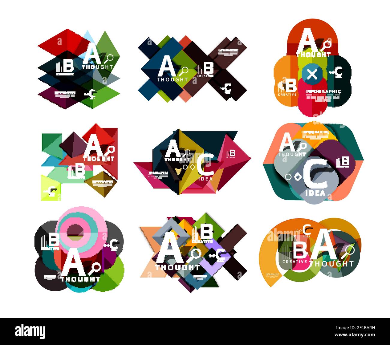 Collection of paper geometric infographics, a b c process options ...