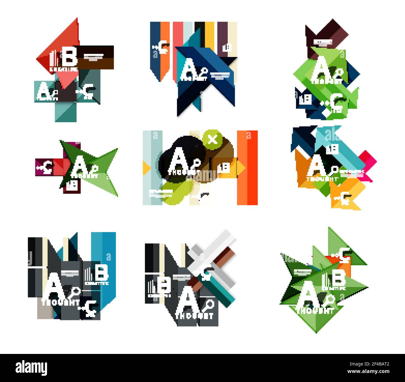 Collection of paper geometric infographics, a b c process options ...