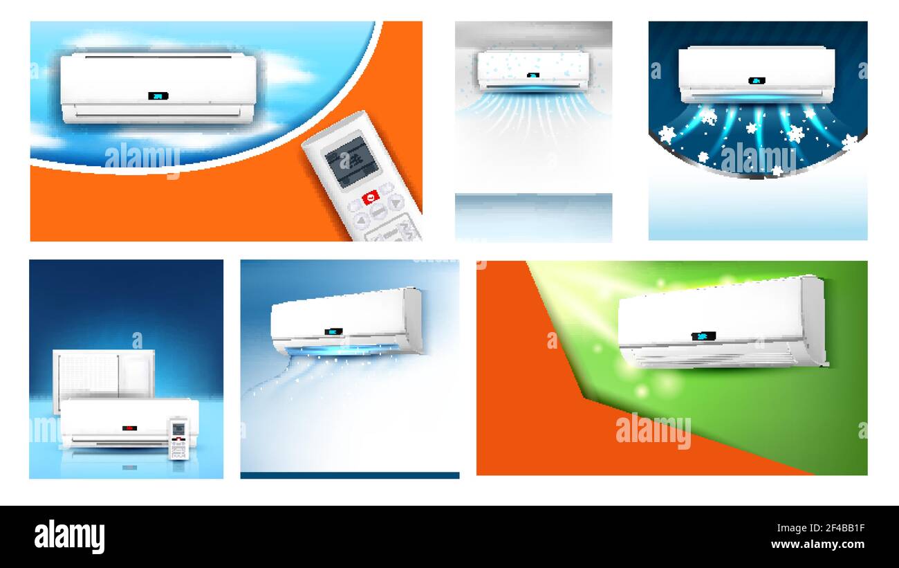 Air Conditioner Advertising Posters Set Vector Illustration Stock ...