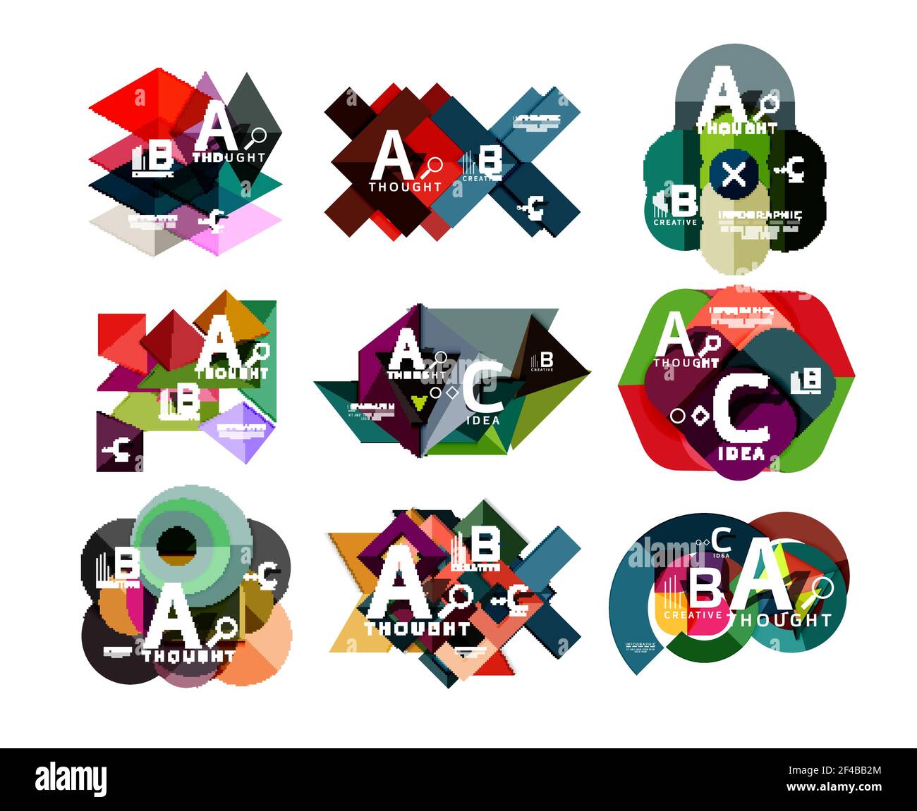 Collection of paper geometric infographics, a b c process options ...