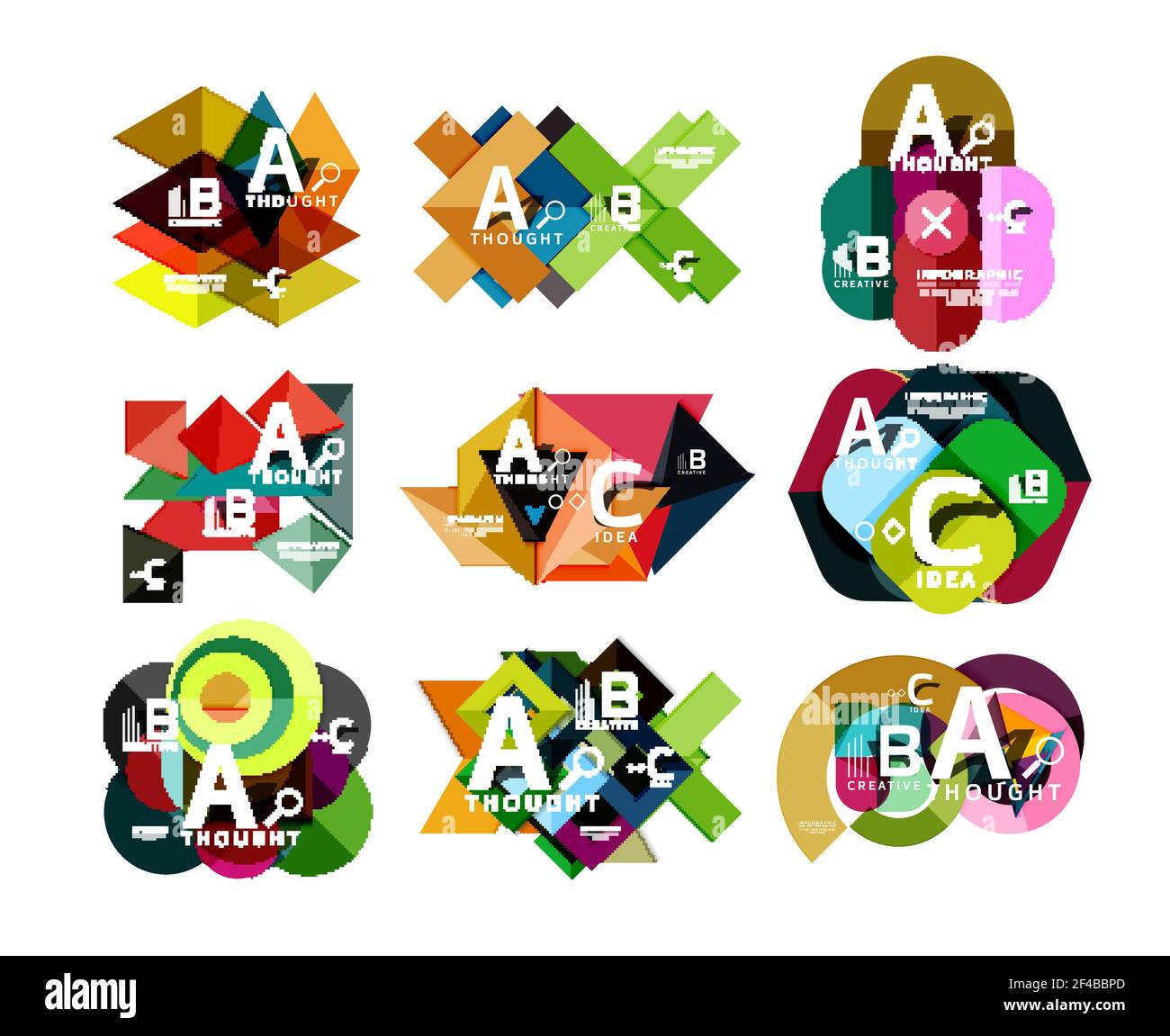 Collection of paper geometric infographics, a b c process options ...