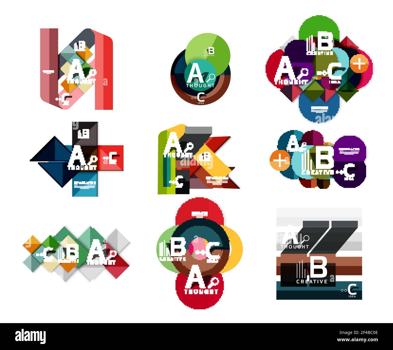 Collection of paper geometric infographics, a b c process options ...