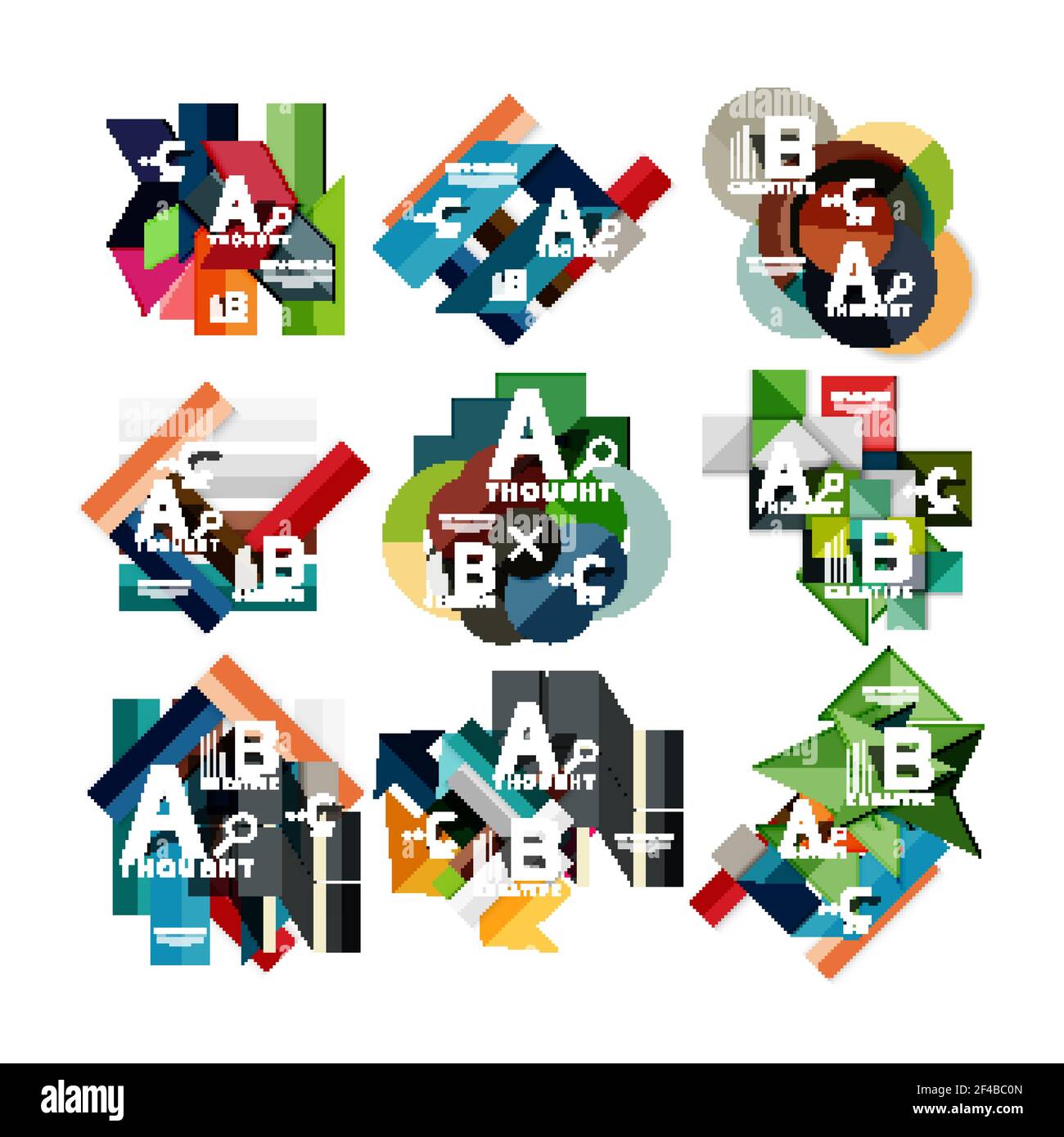 Collection of paper geometric infographics, a b c process options ...