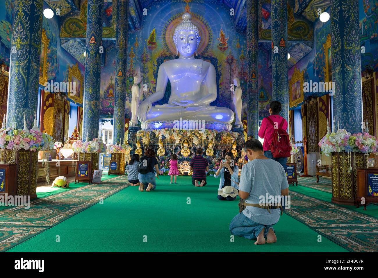 CHIANG RAY, THAILAND - DECEMBER 17, 2018: Prayer at the Blue Temple ...