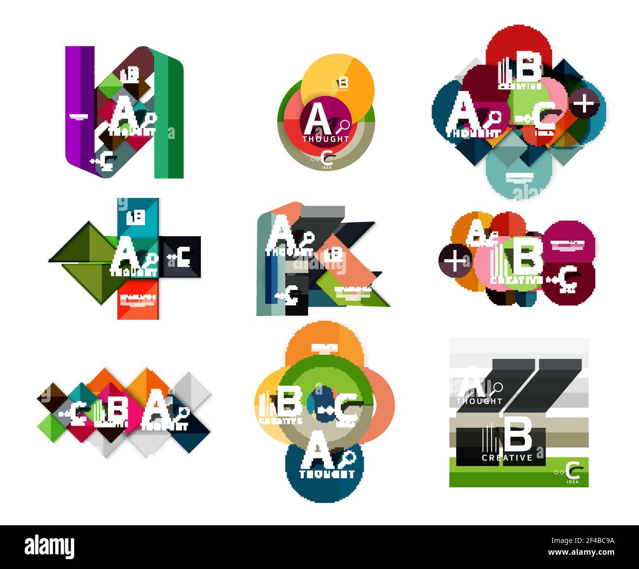 Collection of paper geometric infographics, a b c process options ...