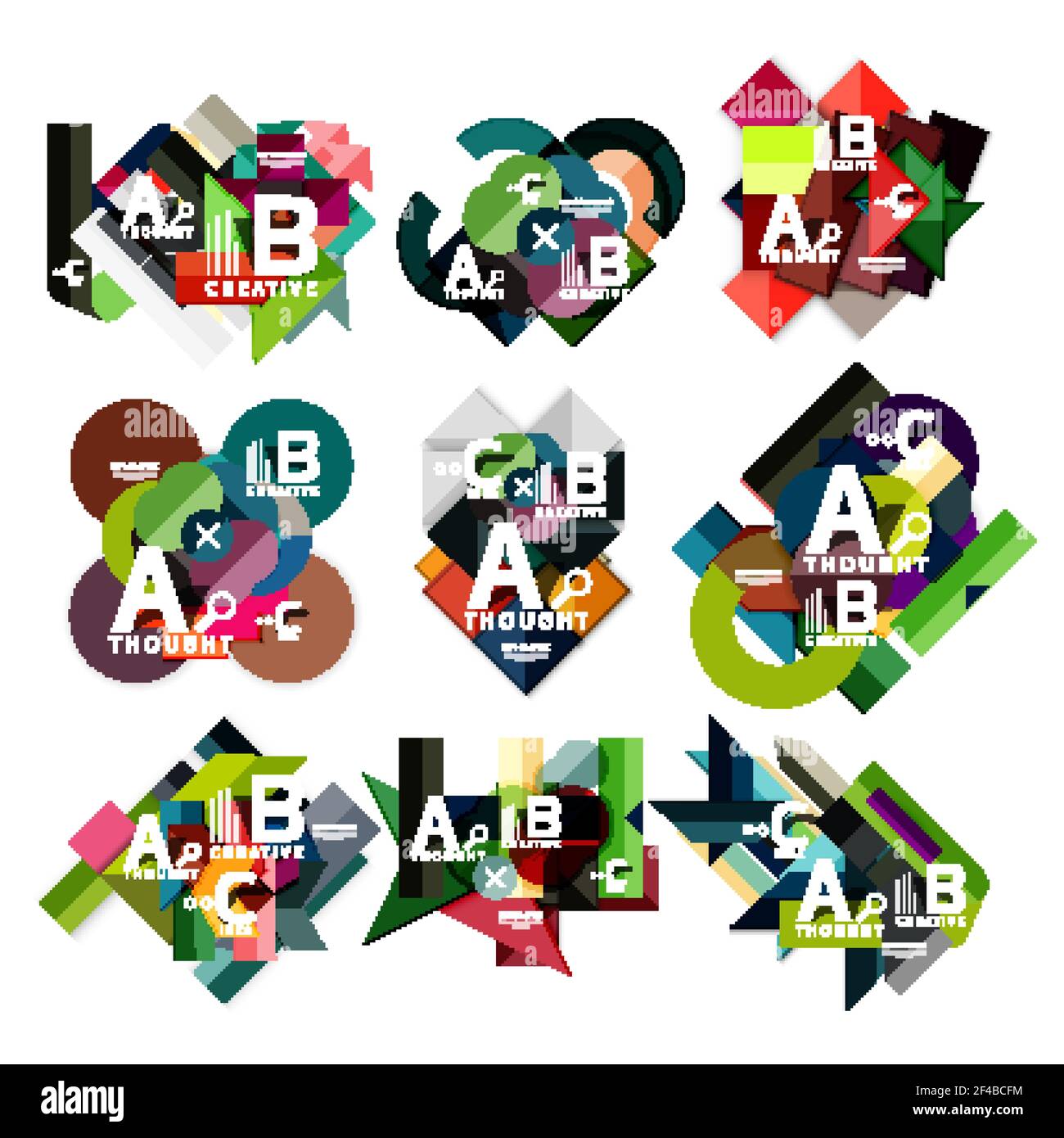 Collection of paper geometric infographics, a b c process options ...