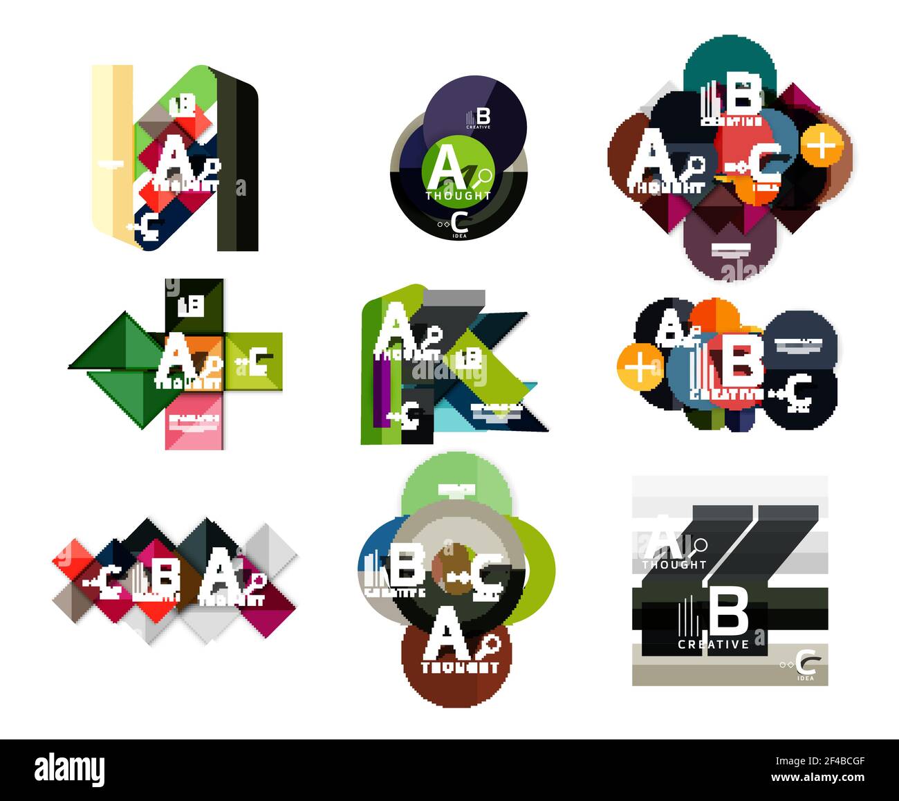 Collection of paper geometric infographics, a b c process options ...