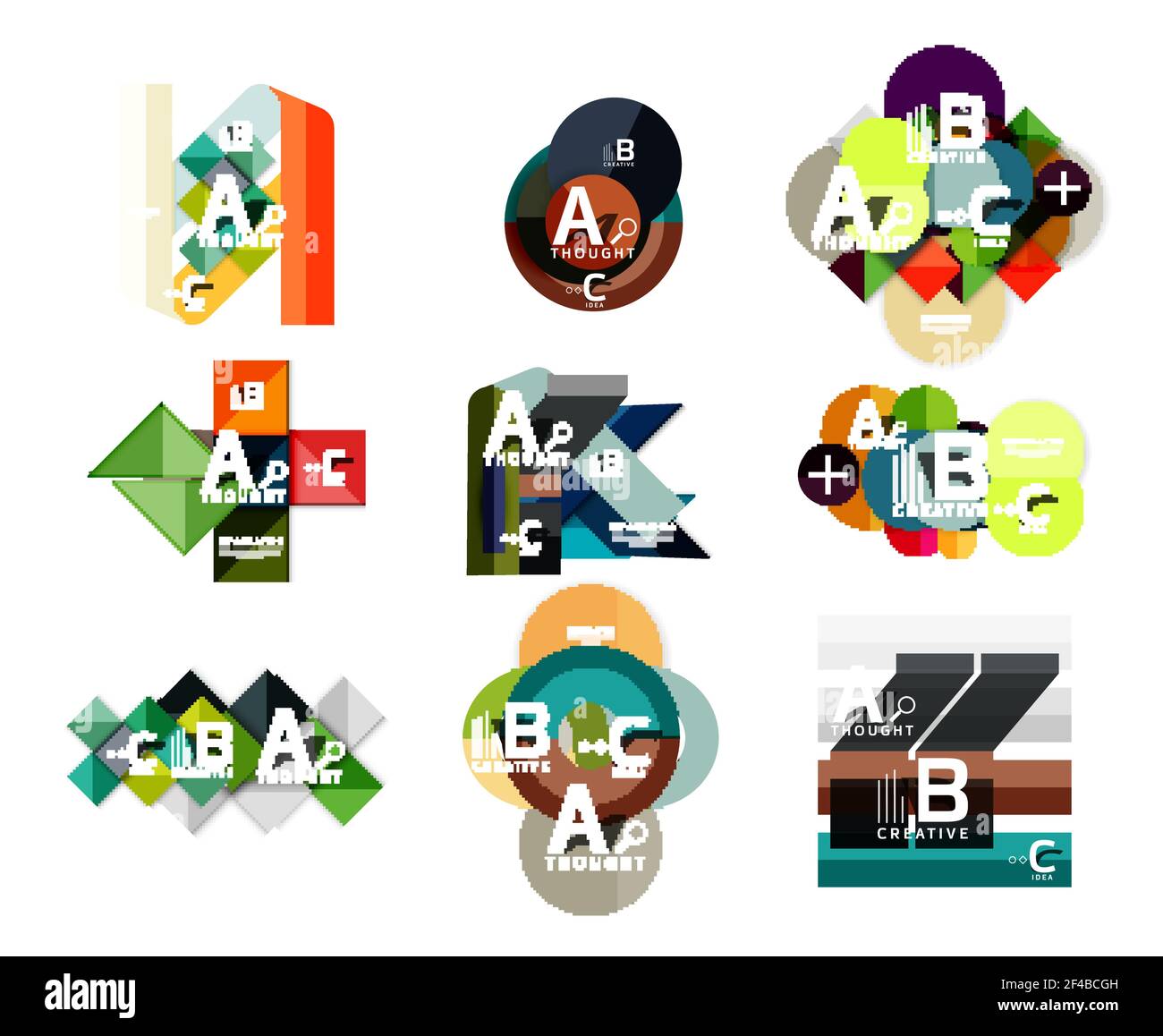 Collection of paper geometric infographics, a b c process options ...