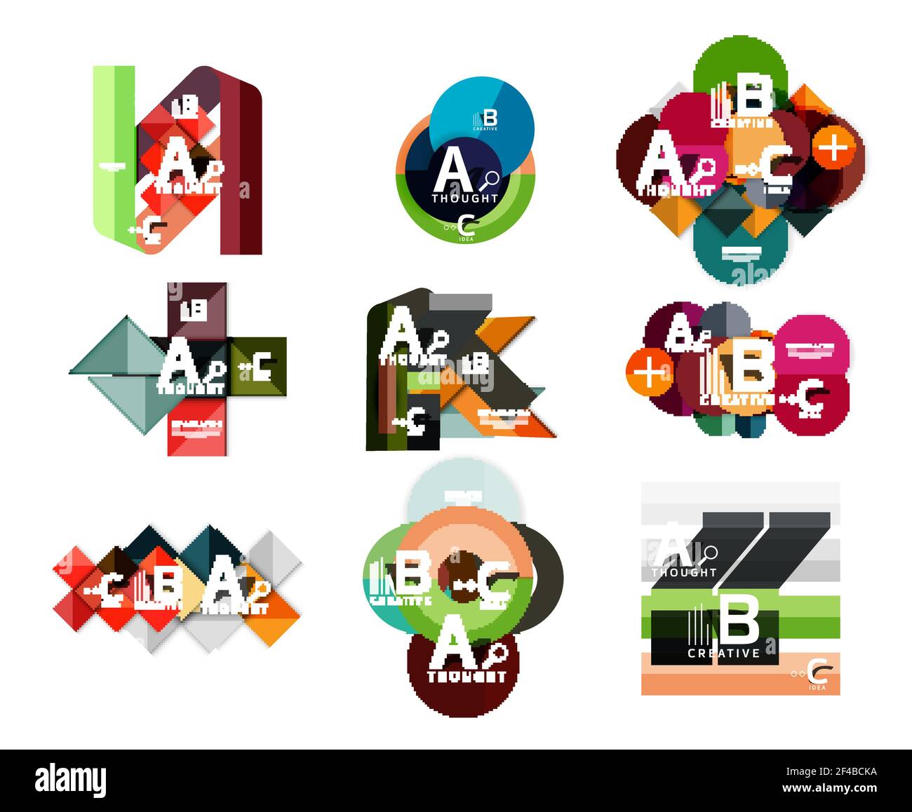Collection of paper geometric infographics, a b c process options ...
