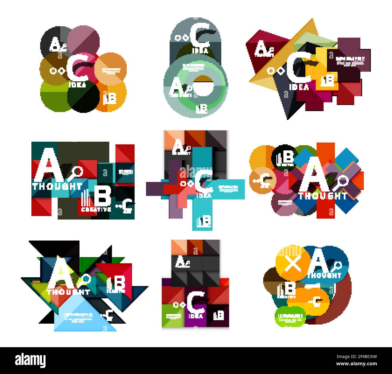 Collection of paper geometric infographics, a b c process options ...