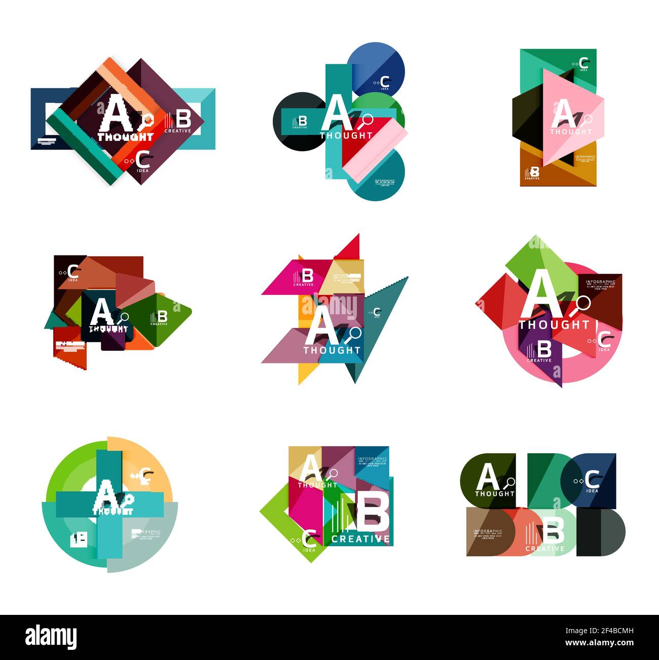 Set of geometric infographic banners, paper info a b c option diagrams ...