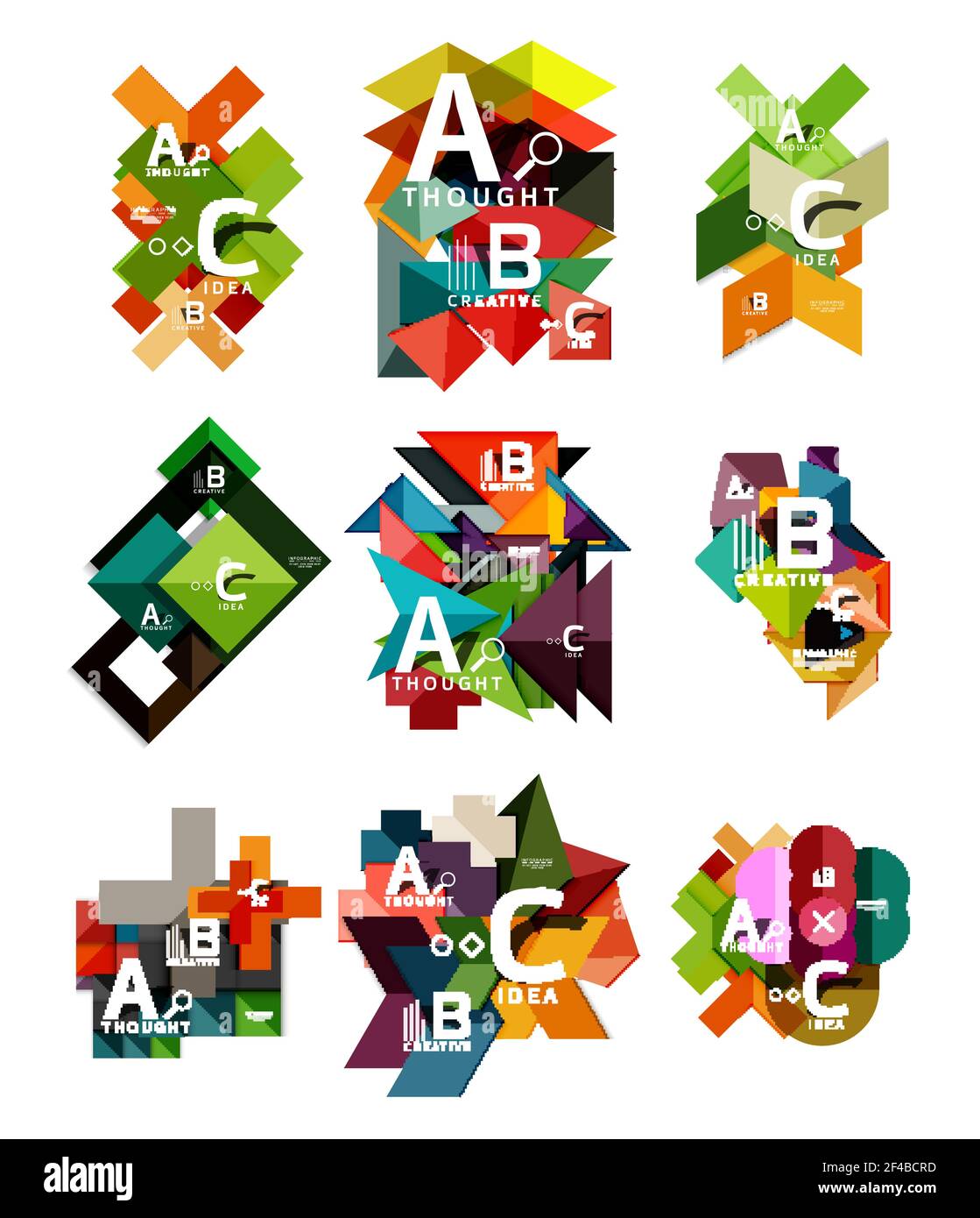 Collection of paper geometric infographics, a b c process options ...