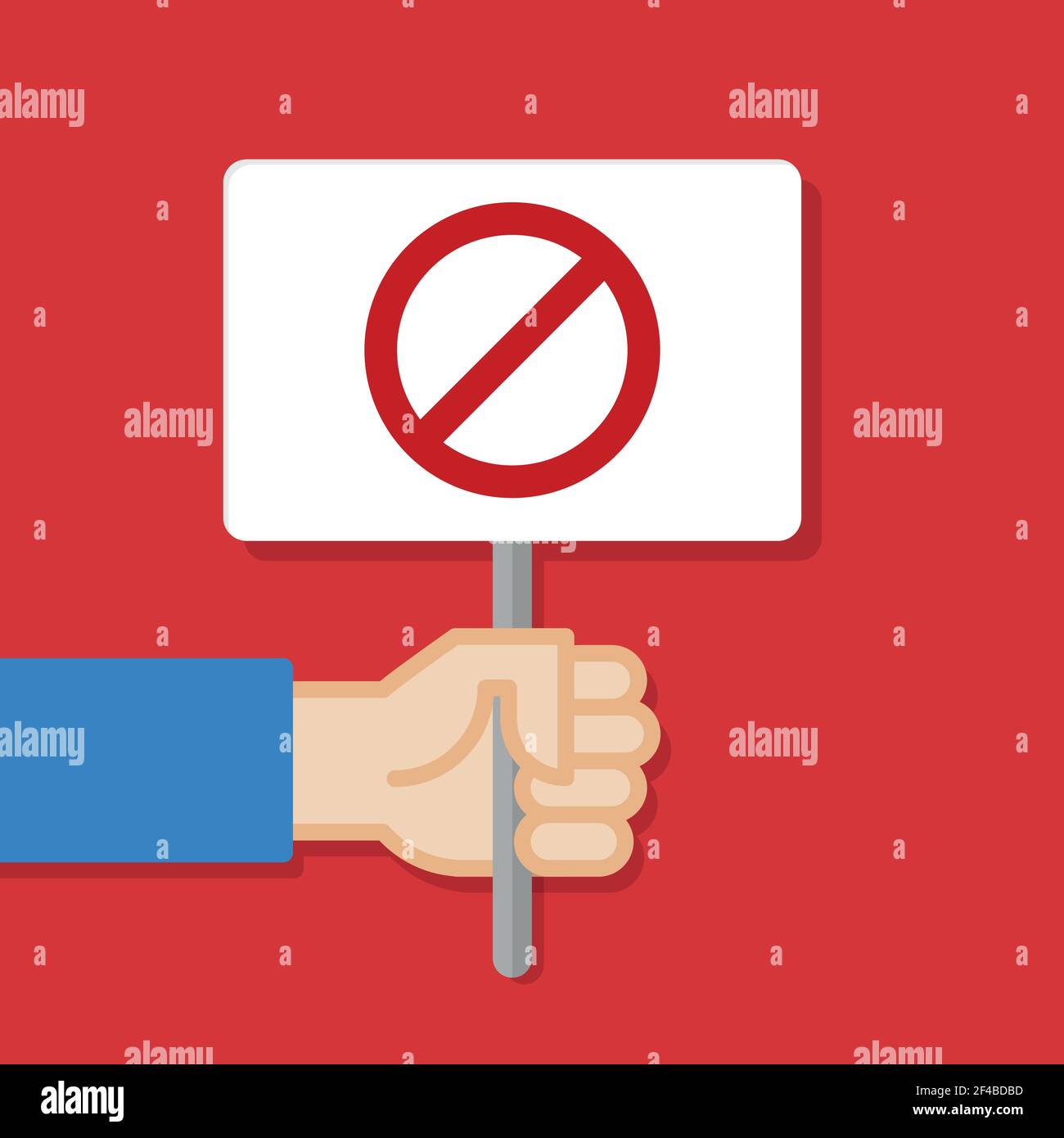 Hand holding white board. Banner with minimal icon. Forbidden symbol ...