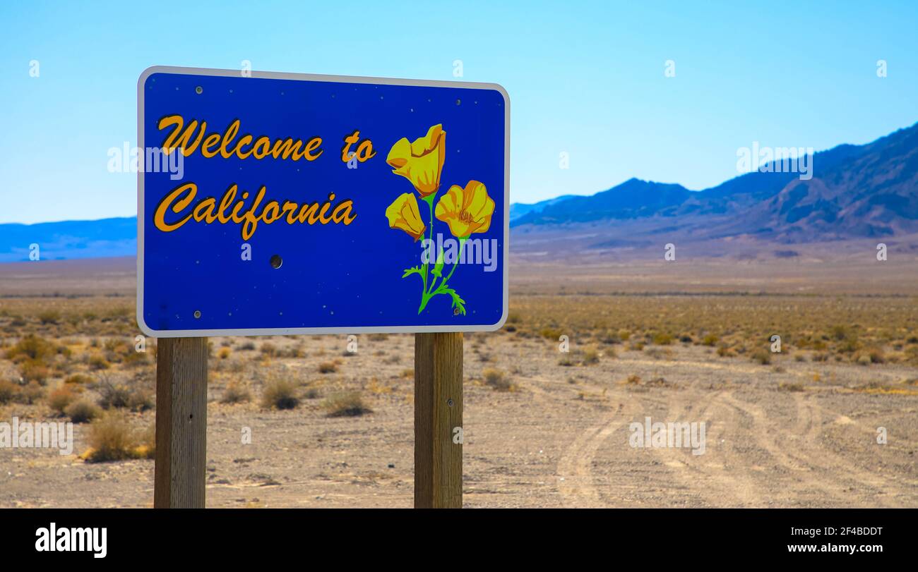 Welcome to California road sign along State Route 373 near Death Valley ...