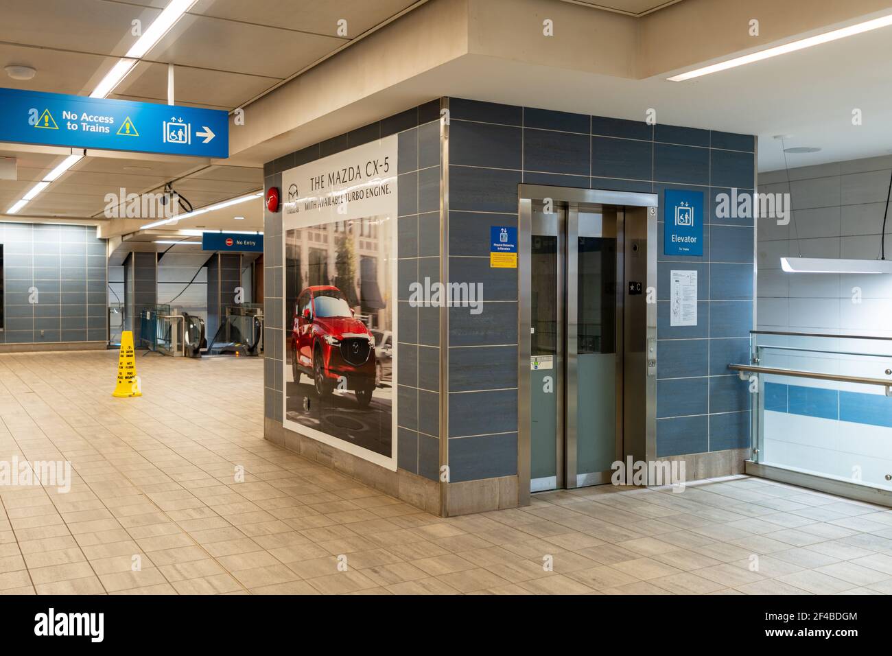 Interior of the Waterfront Station escalator and elevator. Skytrain ...