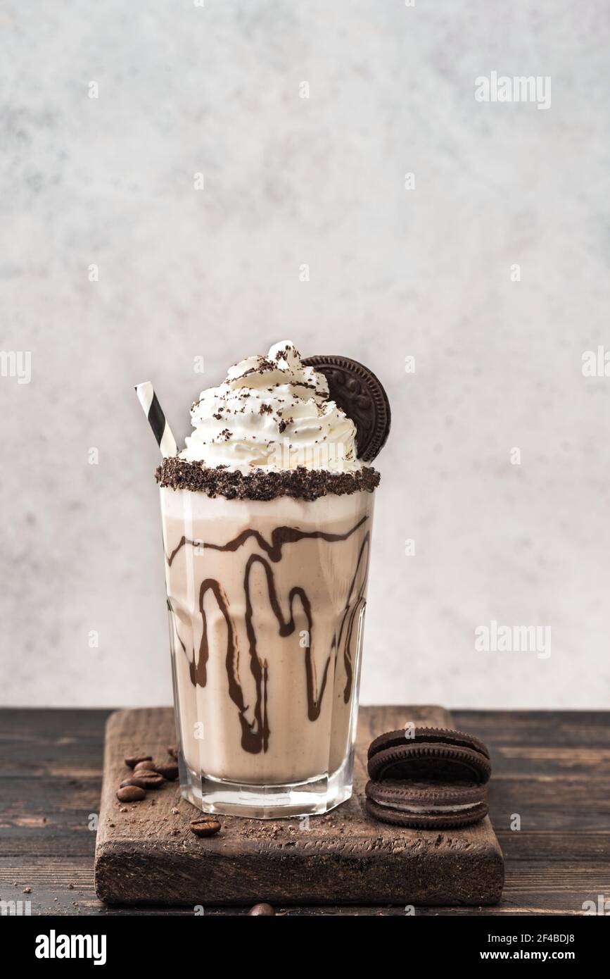 Cold Frappe Coffee or Frappuccino served with chocolate cookies and ...