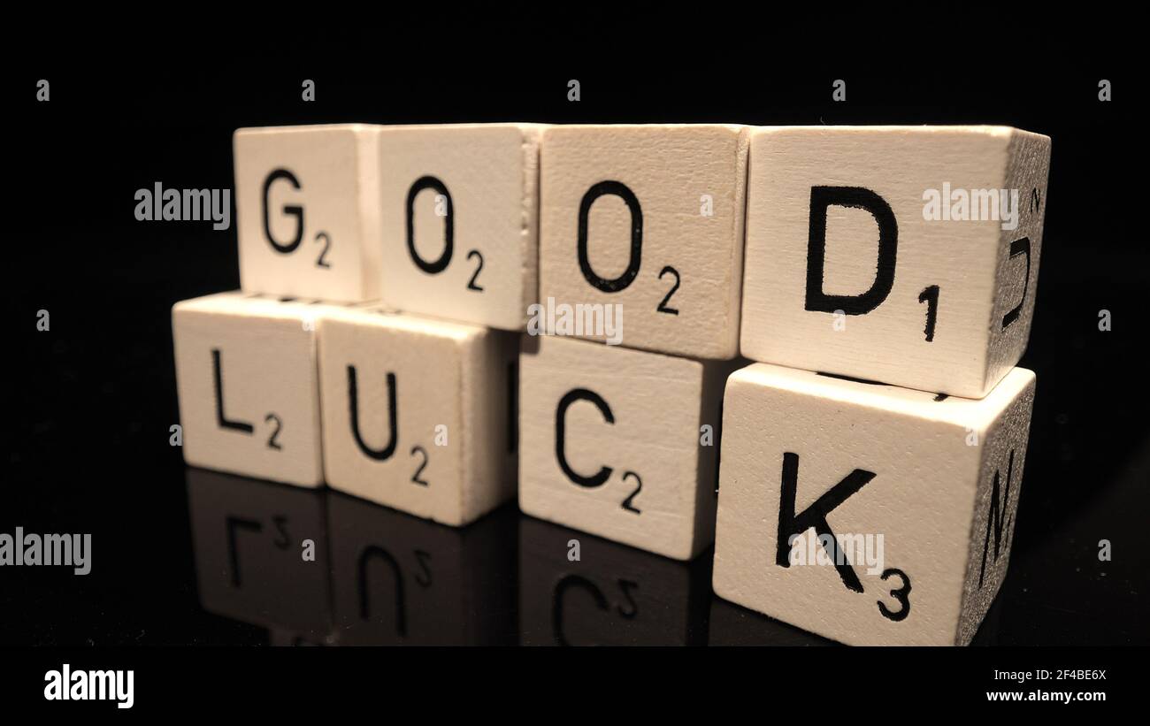 Letters on cubes write the words Good Luck Stock Photo - Alamy