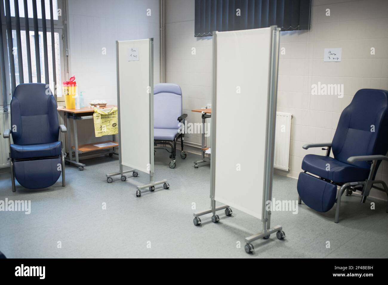 Boxes of vaccination are pictured at the CHU hospital Lille, on March ...