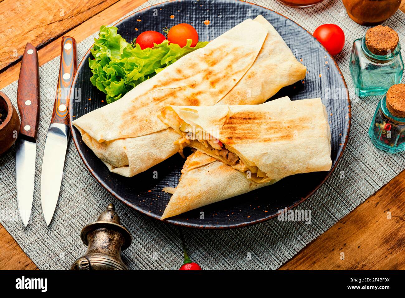 Shawarma,Middle Eastern dish made from fried chicken meat wrapped in ...