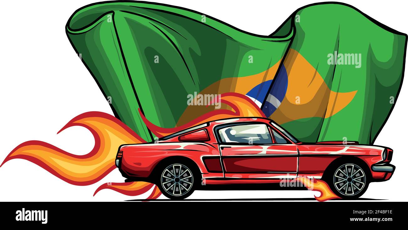vector muscle car with flames and brazil flag Stock Vector Image & Art ...
