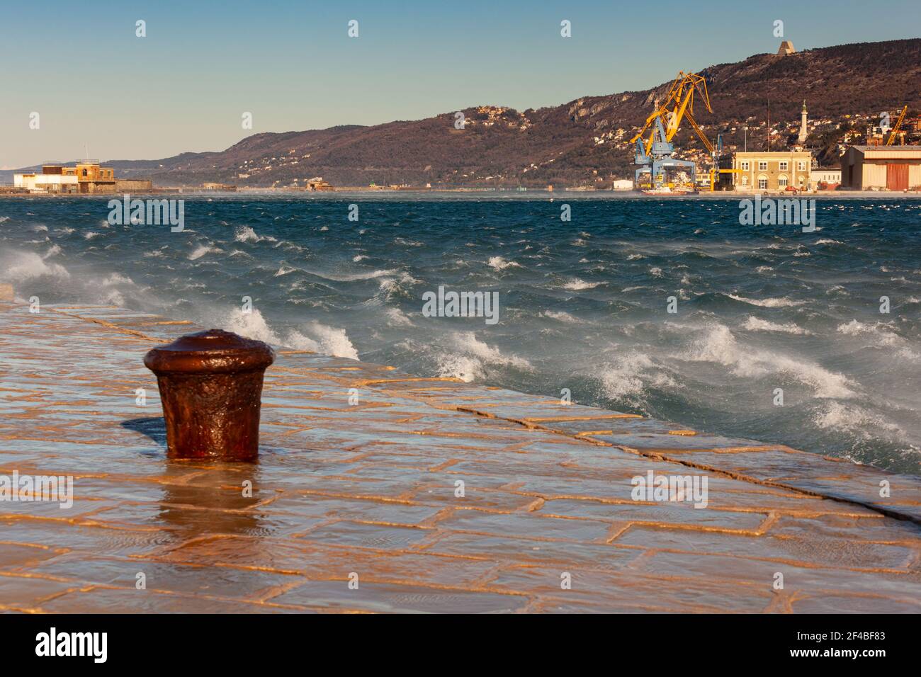 View of the Bora wind from Audace pier called Molo Audace, Trieste ...