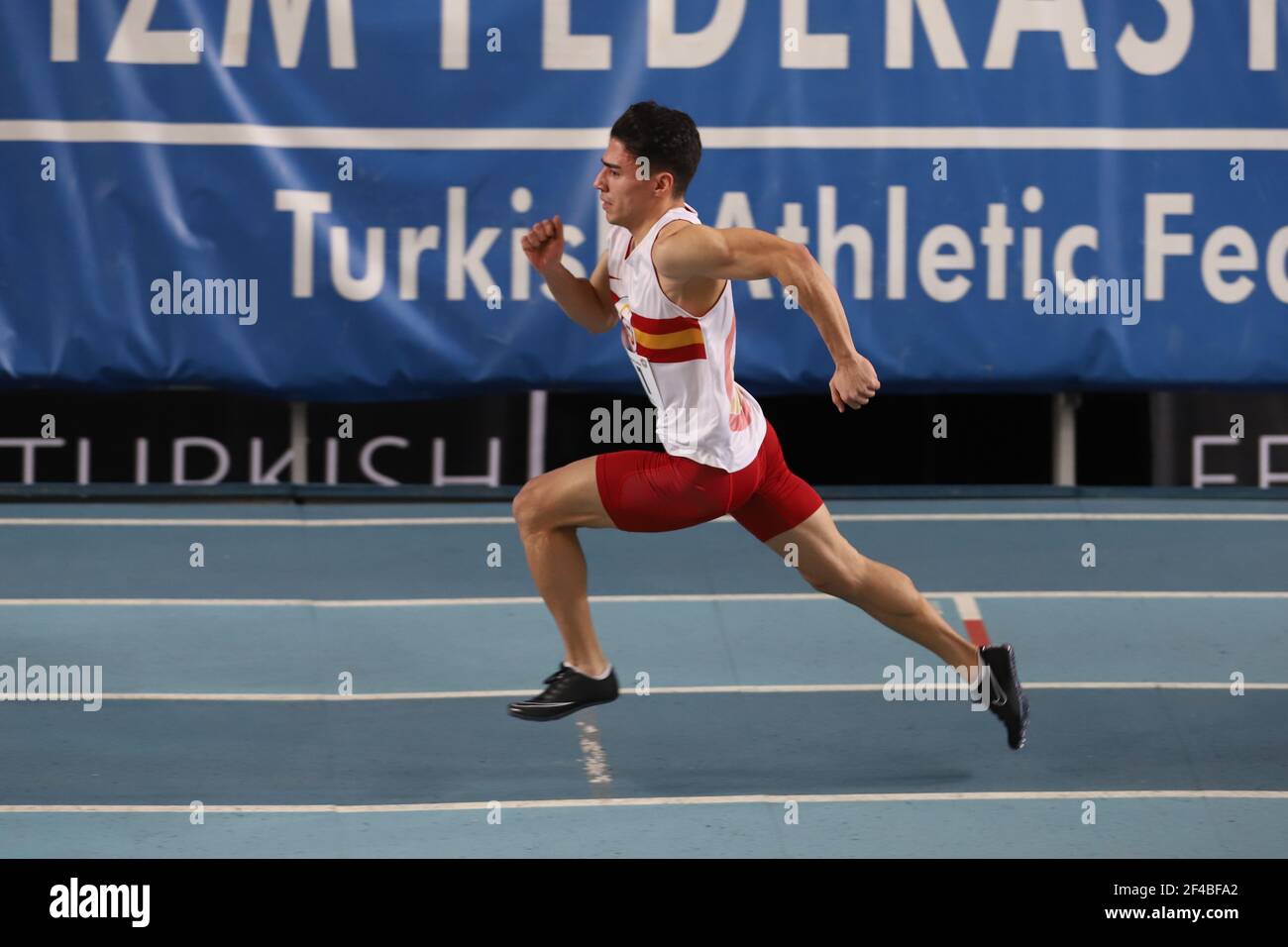 ISTANBUL, TURKEY - JANUARY 30, 2021: Undefined athlete running during ...