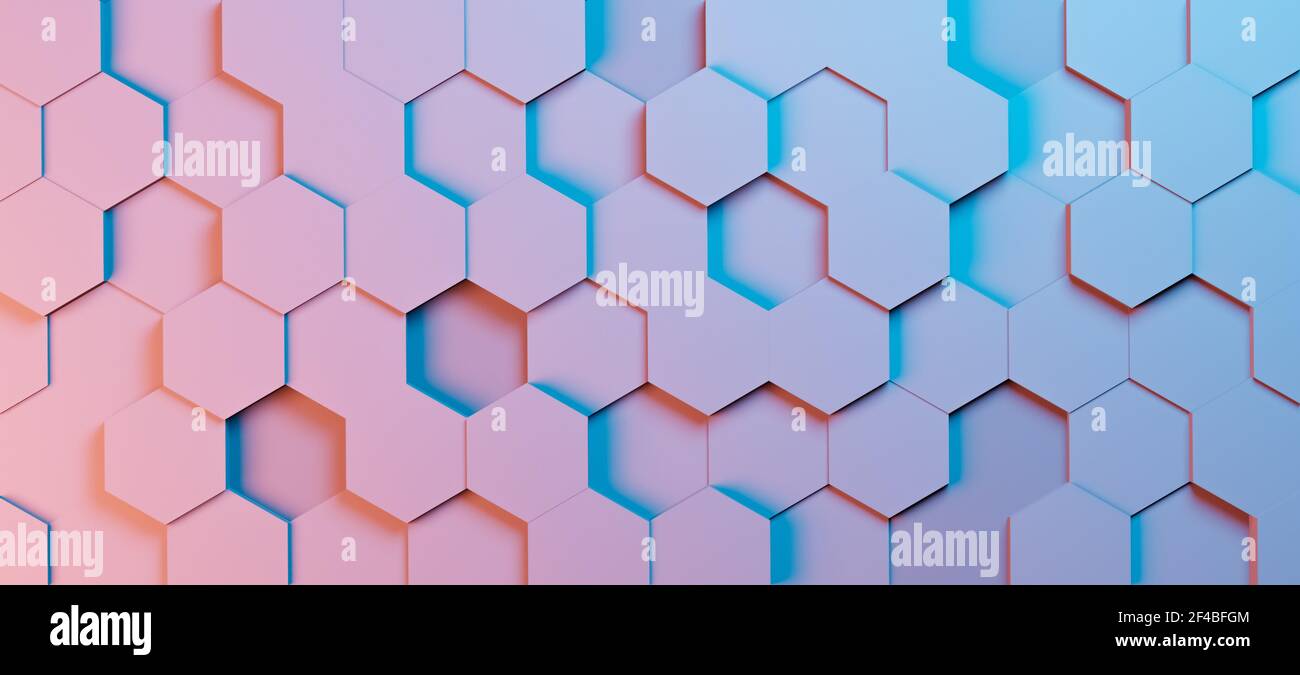 Hexagons or honeycombs tiles, 3D rendering hexagonal wallpaper, geometric illustration, abstract ...