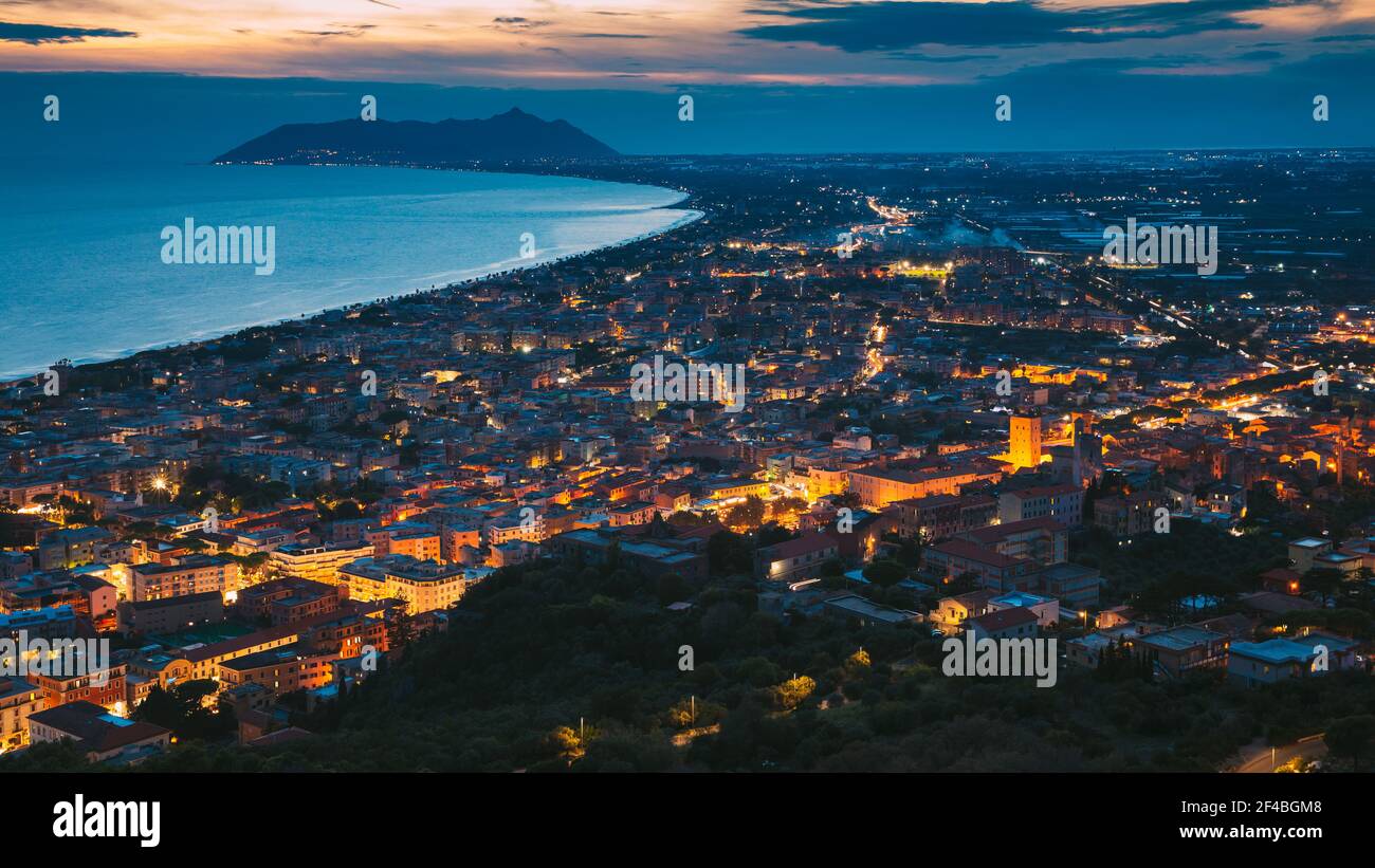 Terracina, Italy. Top View Skyline Cityscape City In Night ...